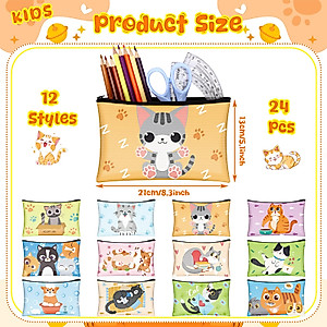 Shinylin 24 Pcs Bulk Cartoon Zipper Pencil Case Pouch Cute Cartoon Animal Pen Bag Multipurpose Canvas Cosmetic Bag Pouches Organizer for Boy Girl Stationary Storage(Cat Style)