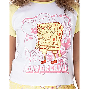 SpongeBob SquarePants Womens Pajama Set | Ladies Raglan T-Shirt & Yellow Elasticated Shorts | Daydreamer Coral & Jellyfish