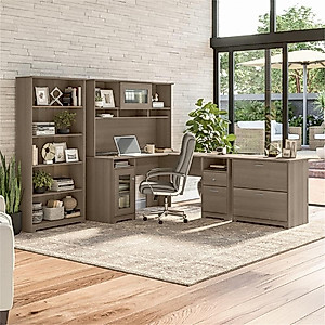 Bush Furniture L Shaped Desk with Hutch, 5 Shelf Bookcase and Lateral File Cabinet | Cabot Collection Corner Computer Table with Storage and Bookshelf | 60Wx23DX37W