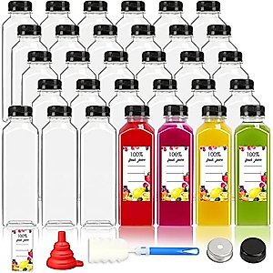 Moretoes 31pcs 16oz Empty Plastic Juice Bottles with Caps, Bulk Clear Beverage Containers for Juicing Drinking Milkshake Tea and Other Beverages
