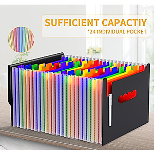 Expanding File Folder,Accordian File Organizer,24 Pockets Document Organizers Letter Size,Expandable Filing Box,Special Designed for Portable Use,Accordion Folders for Documents Storage (Rainbow)