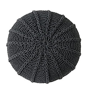 Christopher Knight Home Agatha Knitted Cotton Pouf, Dark Grey Small