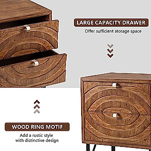 COSIEST Nightstand, Rustic End Table with 2 Drawers, Vintage Wood Bedside Table with Strudy Legs, Modern Side Table Accent Table for Bedroom, Living Room