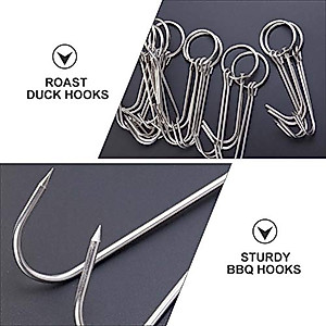 DOITOOL 10 Pcs Double Meat Hooks Stainless Steel Roasting Hook Bacon Hams Meat Duck Butcher Hook Cooking Smoker Hook Hanger for BBQ Grill Drying 23CM