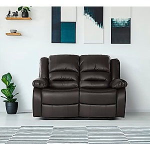 Lexicon Azrael Faux Leather Double Manual Reclining Loveseat, 62" W, Brown