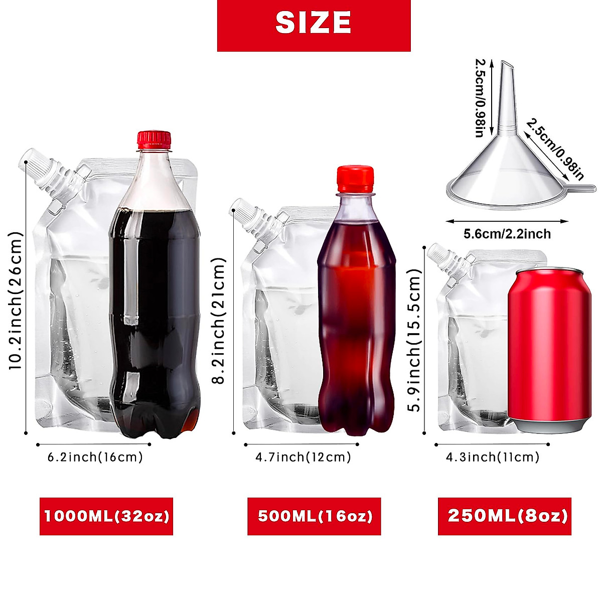 UrDee 20 Pcs Drinking Flasks, Drink Pouches for Adults Cruise Liquor Flask Kit for Travel with Funnel Concealable and Reusable Rum Runner Juice Travel Plastic Liquor Bags for Sneak Drink