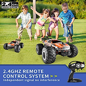 BEZGAR TM202 Toy Grade 1:20 Scale Remote Control Car,2WD Top Speed 15 Km/h Electric Toy Off Road 2.4GHz RC Monster Vehicle Truck Crawler with 2 Rechargeable Batteries for Boys Kids and Adults