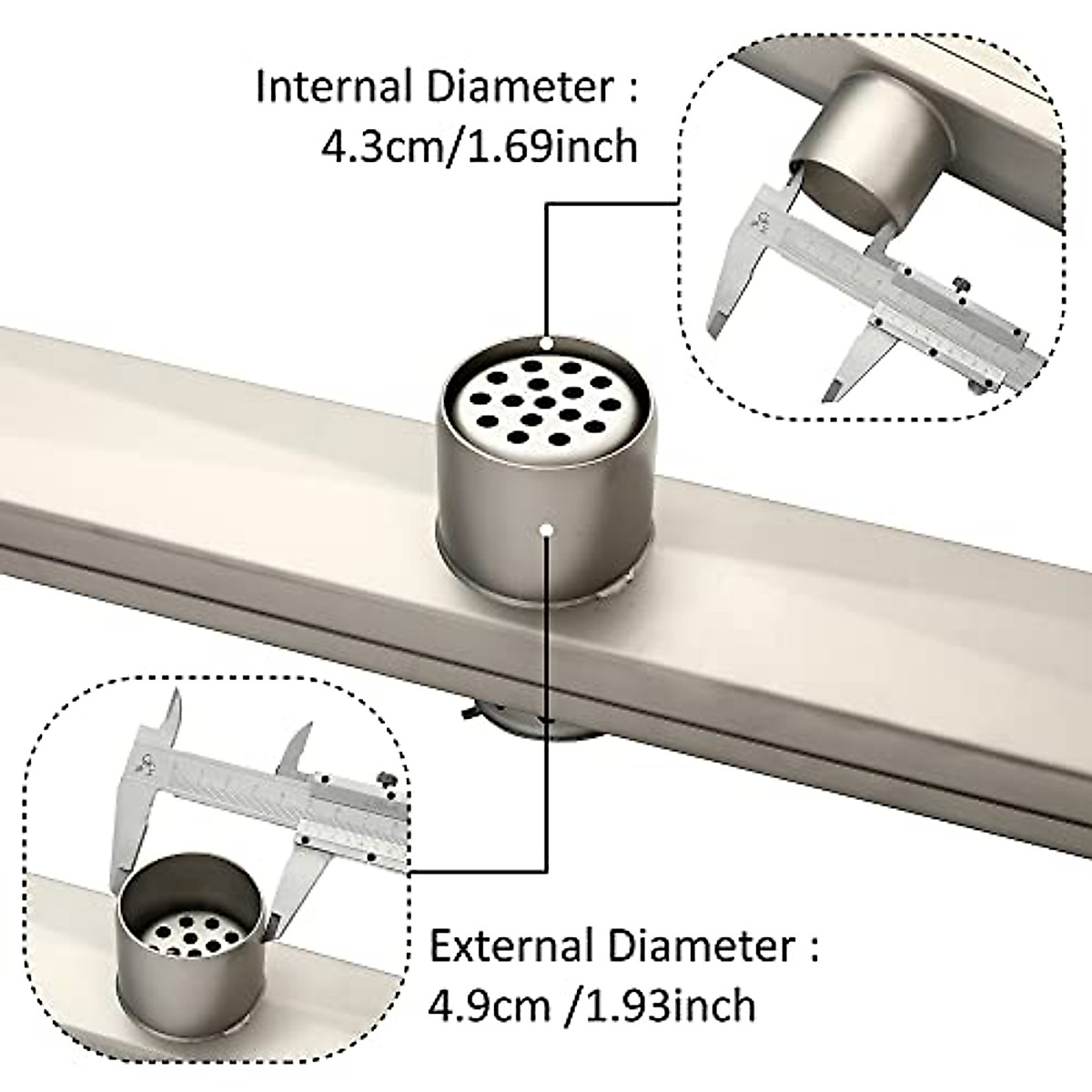 24 inch Linear Shower Drain with Removable Square Hole Panel by Using Brushed 304 Stainless Steel Process, Linear Drain Equipped with Adjustable Feet and Hair Strainer