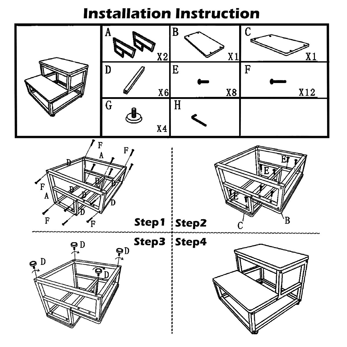 LONGYONG Wooden Step Stool for Adults 2 Step Bedside Step Stool Non-Slip Kids Step Stools Heavy Duty Stepping Stools with 500 lbs Capacity for High Bed Kitchen Bathroom Easy to Assemble, Rustic Brown