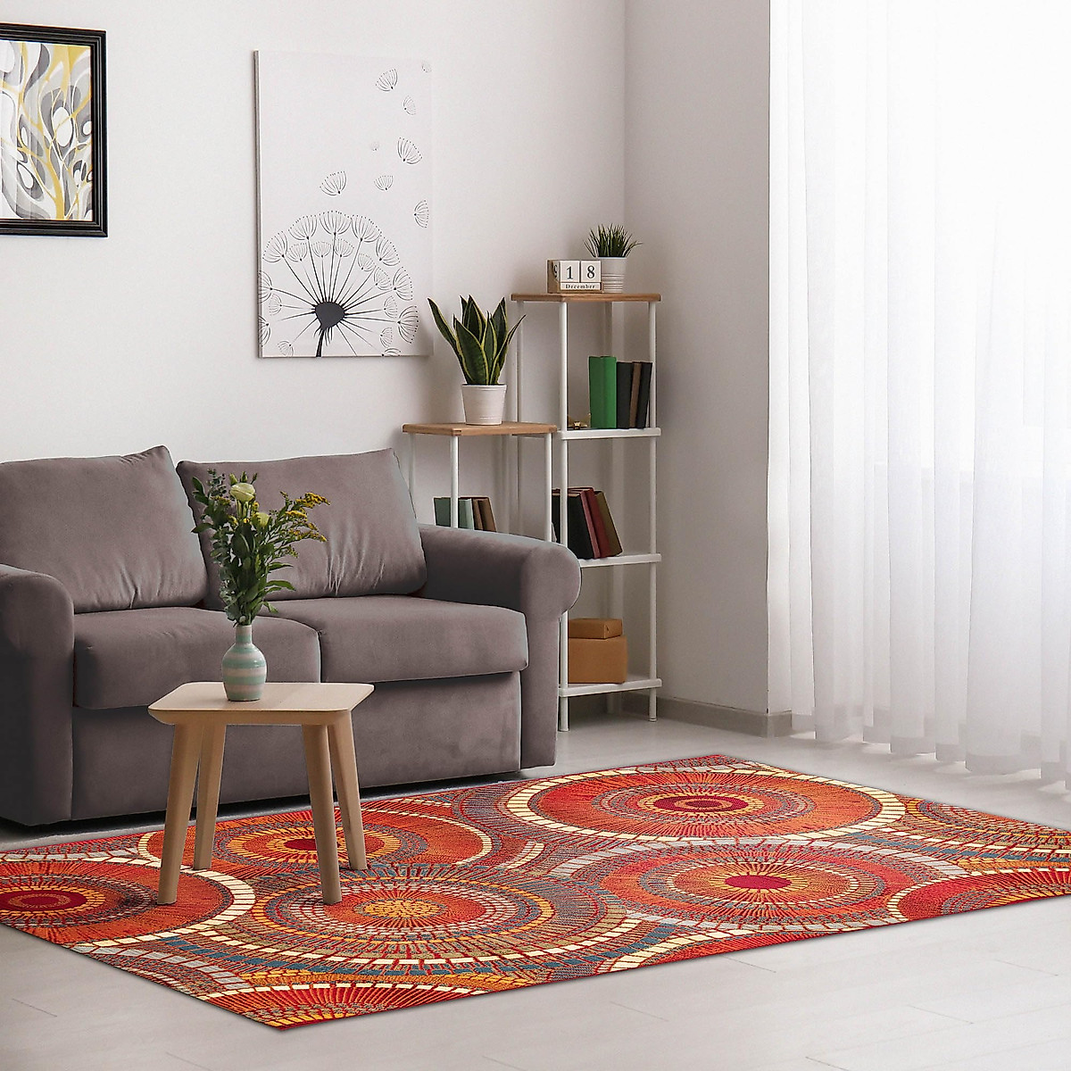 Liora Manne Marina Low Profile Durable Indoor/Outdoor Woven Rug- Circles Saffron 6'6" x 9'4"