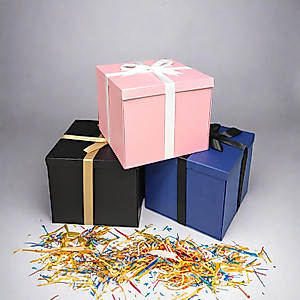 YINUOYOUJIA Gold Gift Box with Lids for Presents, 10pcs 8x8x4 Inches Bridesmaid and Groomsmen Proposal Boxes Gold with Ribbons and Textures for Birthdays, Wedding, Anniversary, Valentines