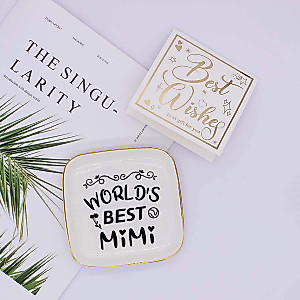 Littlefa MiMi Gift for Grandma,World’s Best MiMi Ever Ceramic Ring Dish Decorative Jewelry Tray for Grandma,Unique Meaningful Gifts for Grandma Birthday Christmas