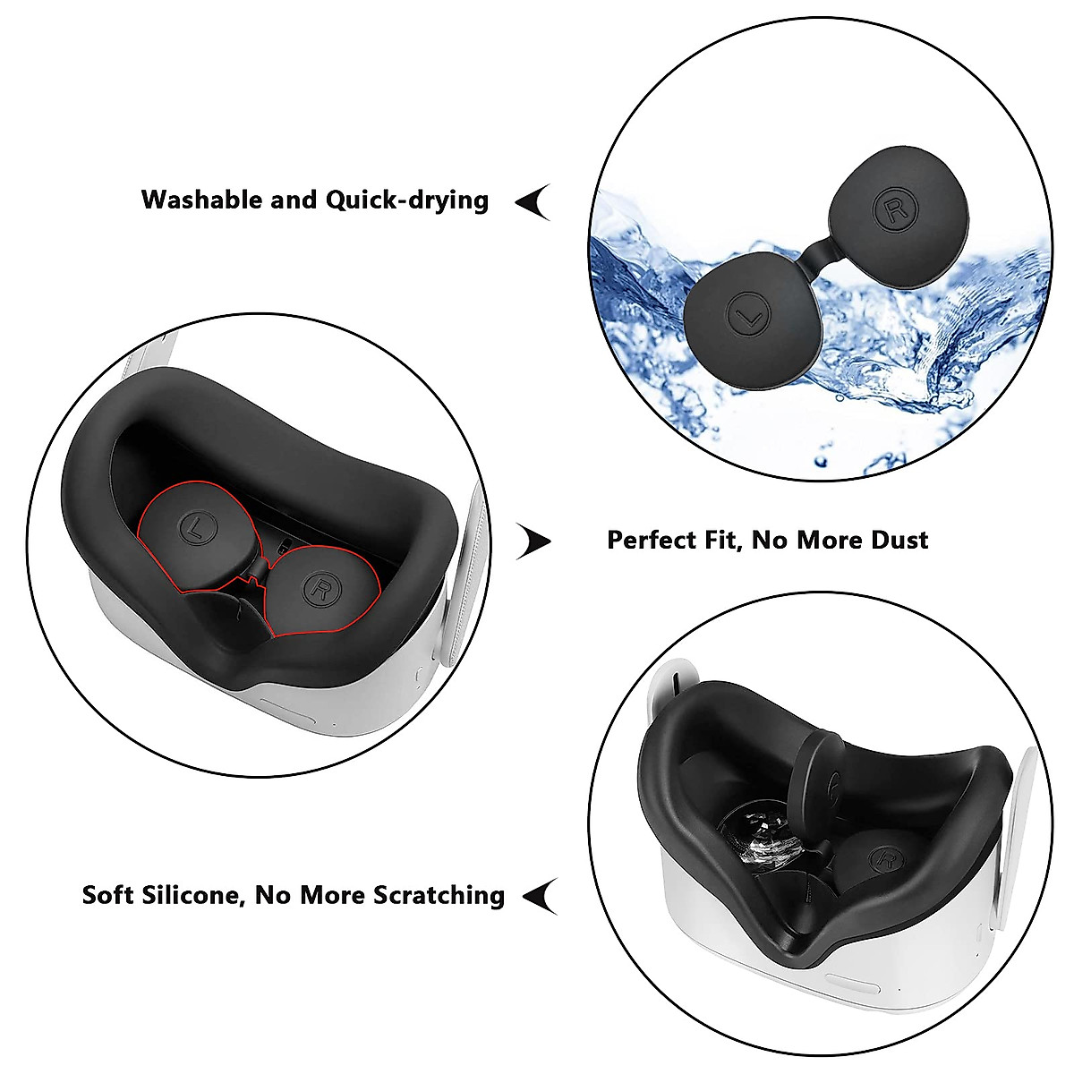 TOMSIN Touch Controller Grip Cover for Oculus Quest 2 with Silicone Face Cover, Protective Lens Cover, Silicone Handle Strap Disposable Eye Cover Combo, Sweatproof Lightproof Accessories (Black)