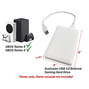 Avolusion 500GB USB 3.0 Portable External Gaming Hard Drive (for Xbox One X, S & Series X|S - Pre-Formatted) White - 2 Year Warranty