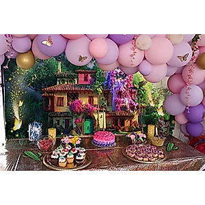 Magic Flowers House Backdrop Fairy Buttfly Woodland Background for Birthday Party Supplies Kids Movie Scene for Girls Madrigal Family Happy Birthday Background Decorations (5X3FT)