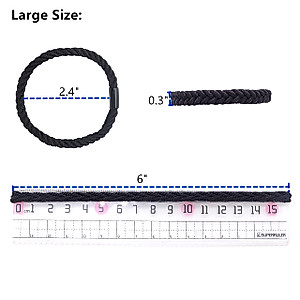 WDGROW Large Braided Mens Hair Ties, for Longhairs Men Bun,Thick Black Pony Tails Ties for Women,Guys, Bracelet Hair Tie,For Thick and Thin Hair,12 Packs,Durable (Black)