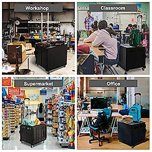 Bienvoun Folding Rolling Shopping Cart - Foldable Utility Grocery Cart with Wheels and Telescoping Handle for Teachers, Grocery Shopping, Tools (Black).