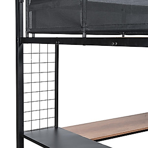 NCKMYB Metal Loft Bed with Desk and Shelves, Full Size Loft Bed with 2 Ladders and 2 Tier Shelves, for Teen Adult or Dorm, Black