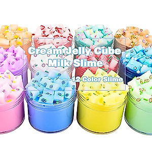 12 Pack Jelly Cube Slime Kit,Water Slime and Galaxy Slime,Non Sticky and Soft Bubble Milk Slime,DIY Slime Party Favor for Girls & Boys