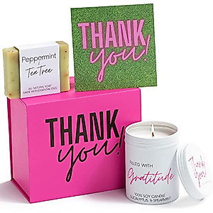 Boxzie Thank You Box for Women - Gratitude Candle & Soap Gift Basket Set - Thoughtful Appreciation Gifts for Coworkers, Employee, Secretary, Hostess, Teacher, Friends, Boss