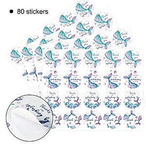 80 Mermaid Birthday Stickers, Mermaid Baby Shower Stickers, Under The Sea Party Favor Thank You Stickers(2 Inch)