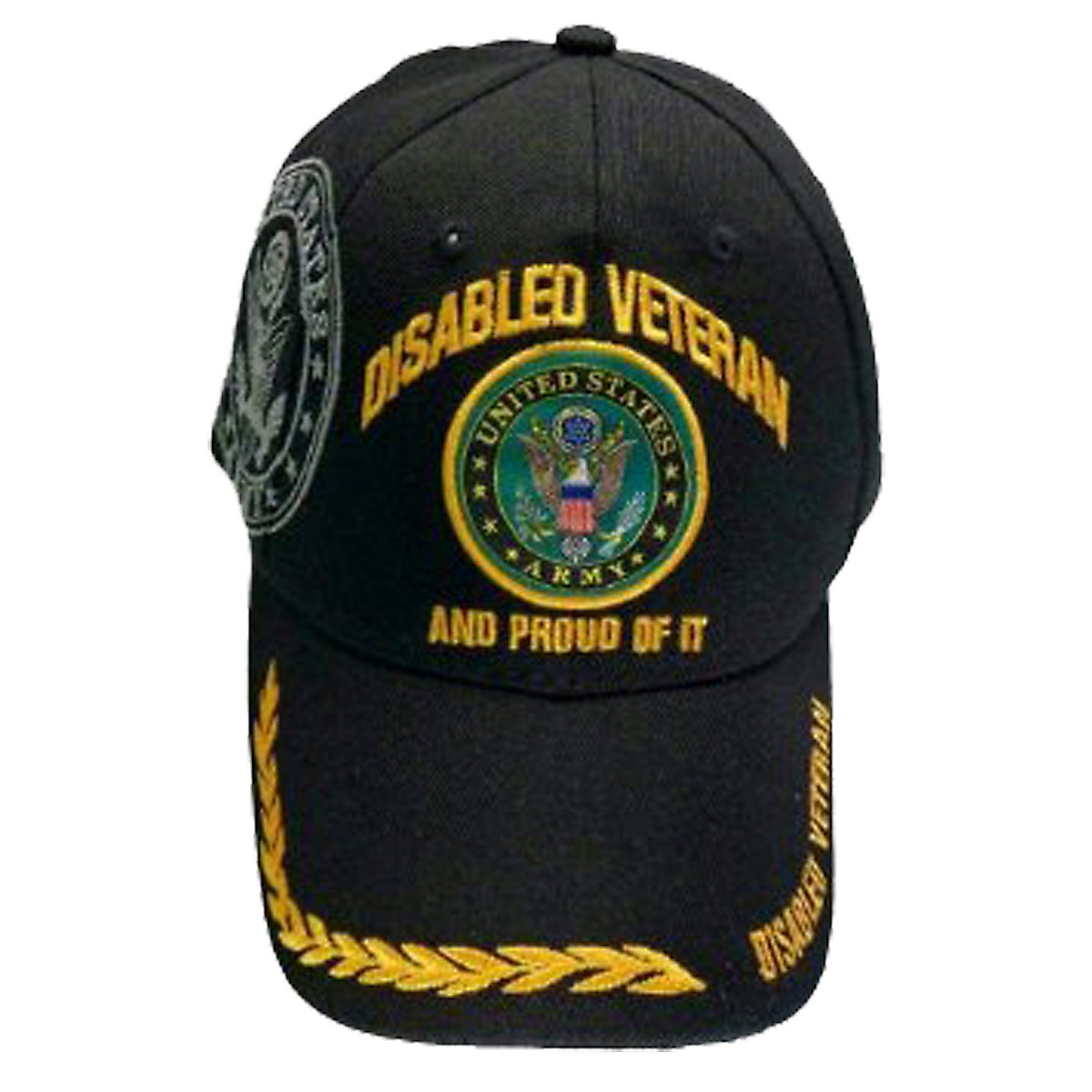 Disabled US Army Baseball Cap, Black Hat, Proud of It with Golden Wreath