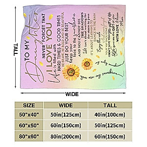 Sunflower Blanket to My Daughter from Mom Super Soft Warm Fuzzy Letter Printed Fleece Throw Blankets for Bed Couch Office Travel Daughter Gifts for Birthday Holiday Christmas 60"x50"