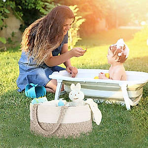 Maliton Diaper Caddy Organizer for Baby - 100% Cotton Rope Baby Basket Changing Table Diaper Storage Caddy Brown&Grey