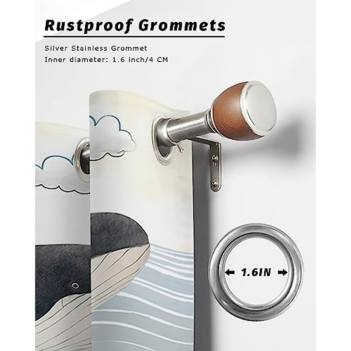 Waterproof Outdoor Curtains for Patio, Cartoon Whale Under the Sea and Clouds Weatherproof Privacy Outdoor Drapes, Grommet Top Outside Curtains for Gazebo Porch Pergola Cabana, 52x108 Inch