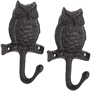 Set of 2 Owl Cast Iron Wall Hanger Hooks Rack,Vintage Rustic Decorative Wall Mounted Coat Hook Metal Clothes Hanger