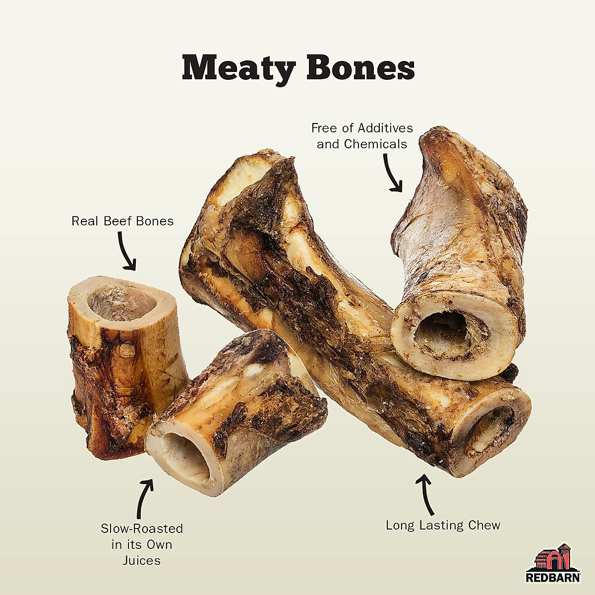 Redbarn Meaty Bones, All-Natural Single-Ingredient Chews | Great for Aggressive/Power Chewers, Large (Pack of 25)