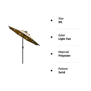 Sunnyglade 9' Solar LED Lighted Patio Umbrella with 8 Ribs/Tilt Adjustment and Crank Lift System (Light Tan)