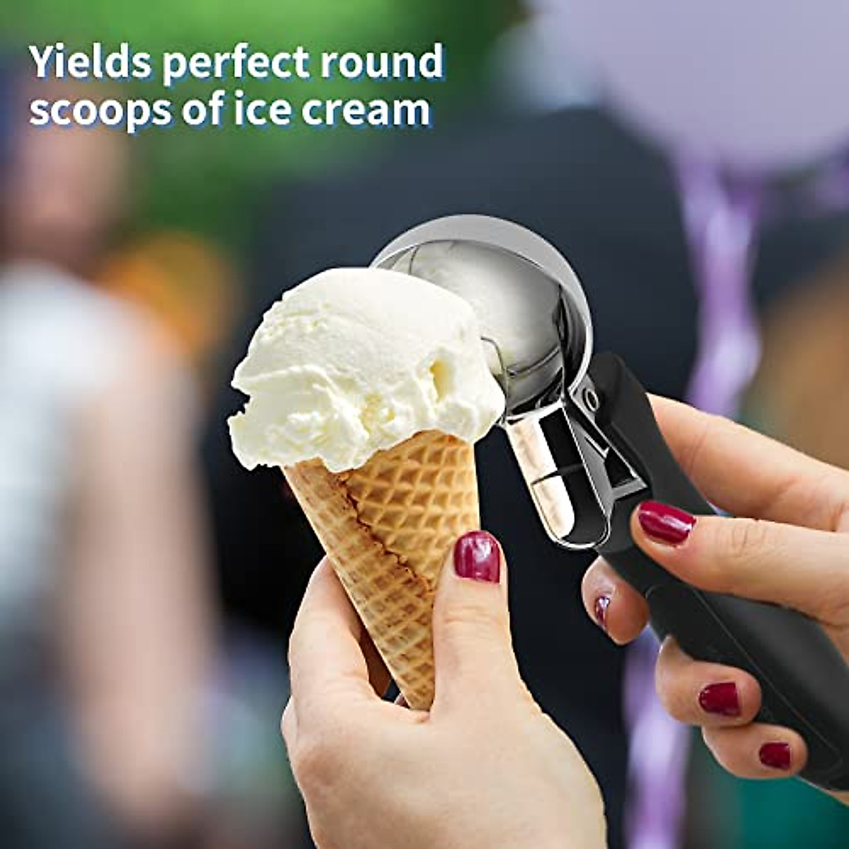 OTVAFAVA Ice Cream Scoop, Large Cookie Scoop with Ergonomic Soft Grip Handle, Heavy Duty Multifunctional Baking Scooper for Sundaes, Cupcake, Dough, Protein Balls and Meatballs, Black