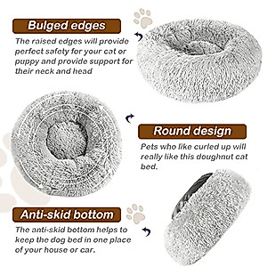 CAPSCEOLL Calming Dog Cat Bed Round Donut Dog Bed Warming Fluffy 20 Inches Anti-Anxiety Bed for Small Medium Dogs and Cats with Non-Slip Bottom,Grey