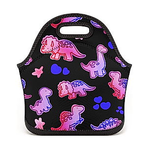 Dacawin Kids Pink Dinosaur Lunch Box for Boys Girls Teens Blue Love Insulated Lunch Bag Reusable Leakproof Cooler Bag Cute Dino Portable Lunch Handbag for School Work Picnic