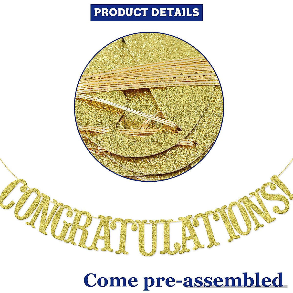 Congratulations Gold Glitter Sign Banner- Graduation, Wedding, Retirement Party Supplies Decorations (Gold)