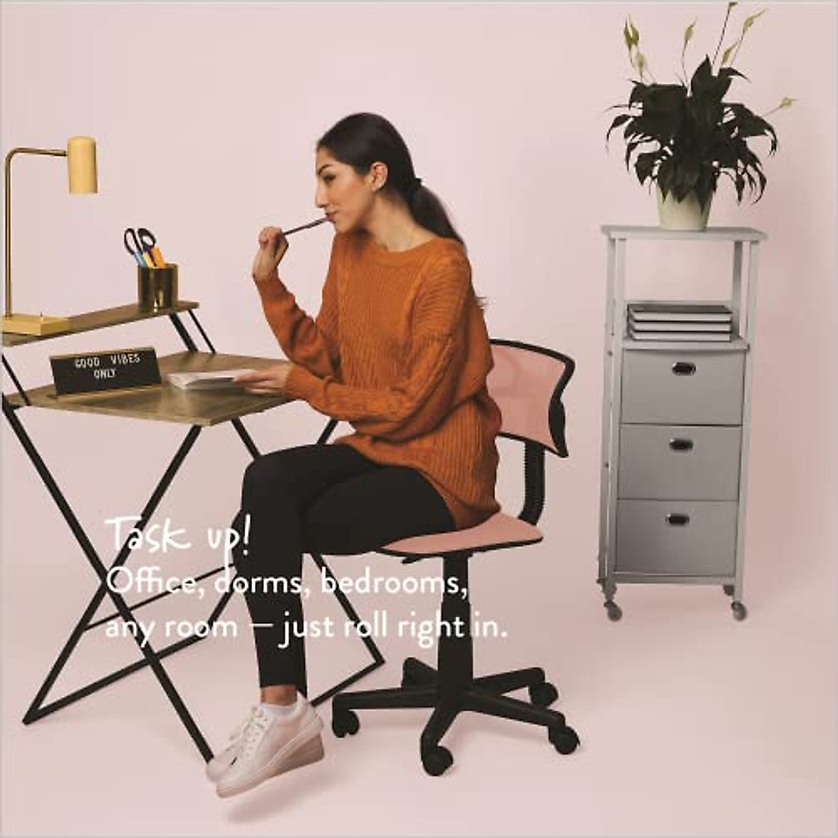 Urban Shop Swivel Mesh Desk Chair, Blush 21D x 21W x 34H in