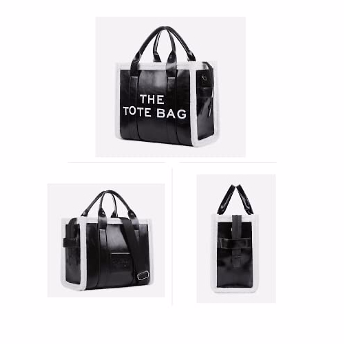 Tote Bag for Women, PU Leather Tote Bag with Lamb Wool, Shoulder Crossbody Bag for Work/Travel (Khaki)