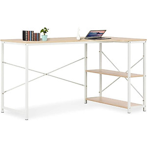 vidaXL Computer Desk Industrial Home Office Workstation PC Study Writing Working Table Corner Desk Furniture White and Oak 47.2"x28.3"x27.6"