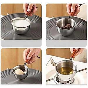 Mini Milk Warmer Pot Stainless Steel Milk Warmer for Coffee, Small Saucepan Heating Cookware Soup Wamer Pan with Heat Resistand Wooden Handle (300ml)
