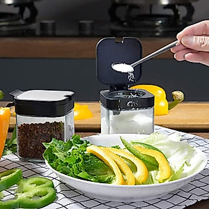 Condiment Jar Spice Container with 304 Stainless Steel Lids and Spoons,Clear Glass Condiment Canisters Pots Seasoning Box Salt Container Sugar Bowl Set of 3 for Kitchen, Counter, Food Storage