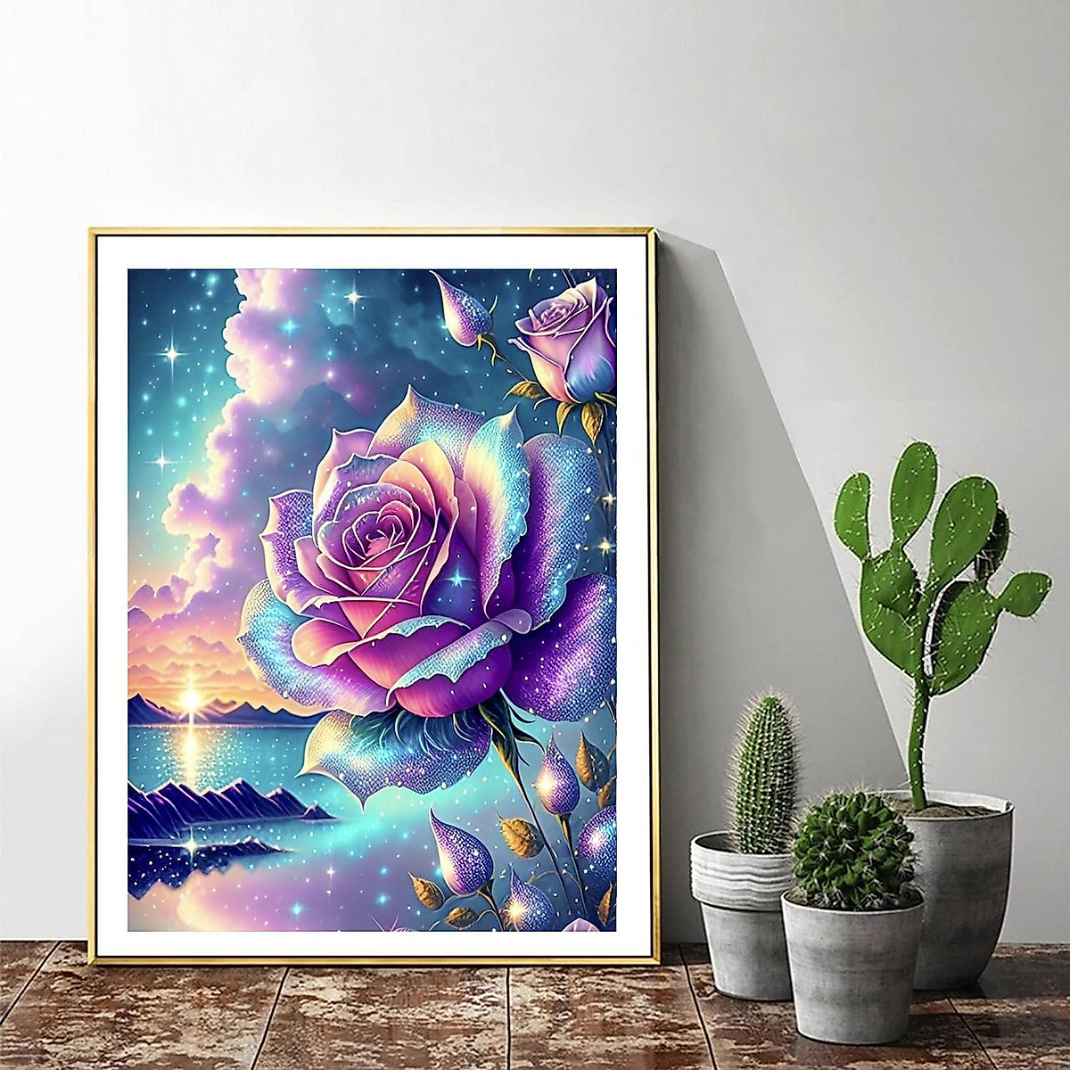 ijbnhd DIY Rose Diamond Painting Kits for Adults - Sunset 5D Diamond Art Kits, Full Drill Diamond Painting Kits, Gem Arts and Crafts for Beginner Home Wall Decor 12X16in