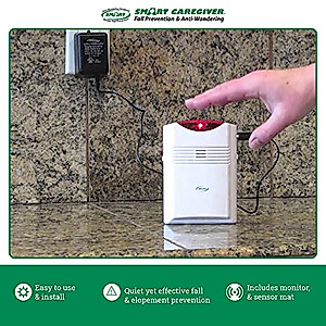 Smart Caregiver Cordless Floor Mat Pressure Pad with Economy Cordless Alarm (No Alarm in Patient's Room), Gray, 24” x 48”