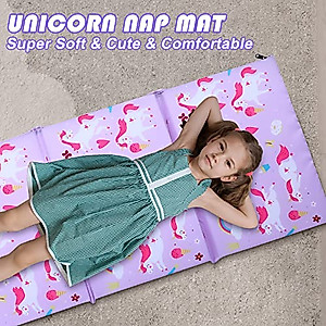 Shellwei Toddler Nap Mat 52 x 20 x 1'' Sleeping Folding Rest Mat Kids Mat for Boys Girls Baby Daycare Preschool Classroom Home Travel (Unicorn)