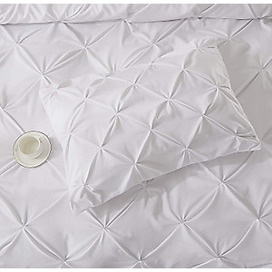 Pinch Pleated Pintuck White | Super King 98x108 | 3 Pieces Duvet Cover Set Soft & Cozy Egyptian Cotton | Zipper Closure & Corner Ties | 1 Duvet Cover with 2 Pillow Sham