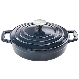 MegaChef 2 Quart Round Enameled Cast Iron Braiser Pan (Dark Blue)