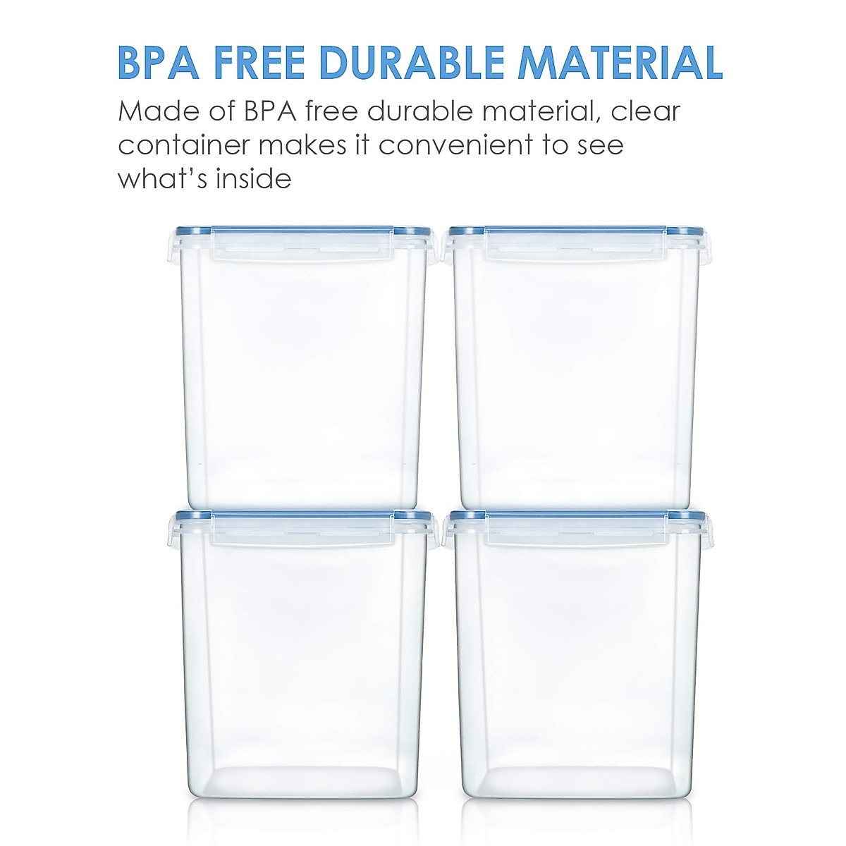 Vtopmart Food Storage Containers 2.5L / 84.5oz, 4 Pieces BPA Free Plastic Airtight Canister for Flour, Sugar, Baking Supplies, with 4 Measuring Cups and 24 Labels, Blue