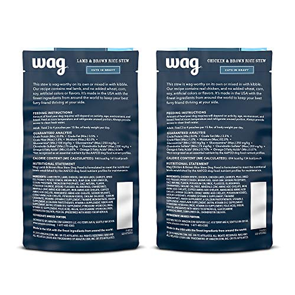 Amazon Brand - Wag Wet Dog Food Topper, Chicken & Lamb Brown Rice Stew in Gravy Variety Pack, 5.3 Oz Pouches (Pack of 24)