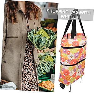 EXQUIMEUBLE Shopping Bag with Wheels Grocery Bag with Wheels Grocery Cart Cloth Pouch Shopping Bags for Groceries Collapsible Dolly Large Capacity Grocery Bag Outdoor Lining Oxford Cloth