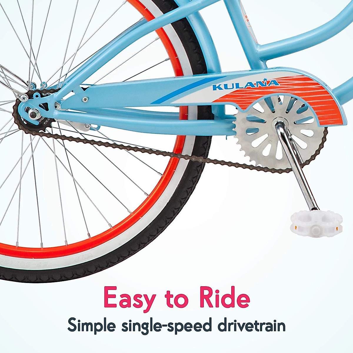 Kulana Lakona Shore Beach Cruiser Bike, 24-Inch Wheels, Single Speed, Blue/Coral (R1751AZ)